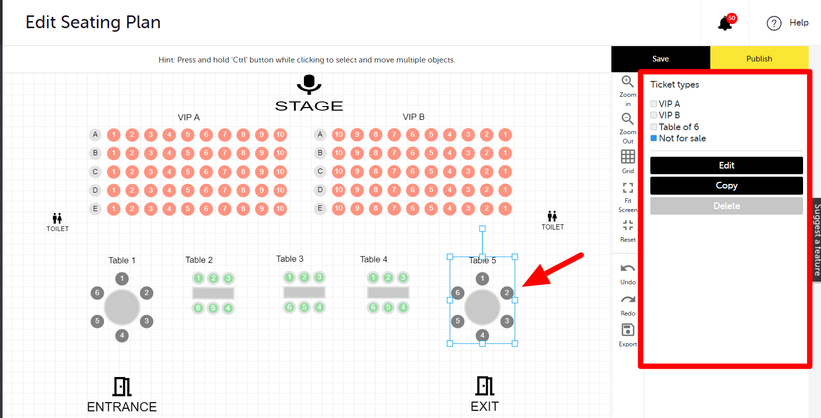 How to edit a seating plan